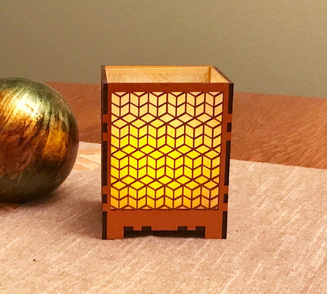 Roman Tumbling Block Duo Pattern Desktop Votive Candle Lamp ...