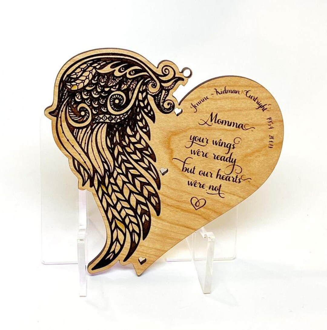 Personalized Memorial Angel Wing Ornament With Name, Dates, and Term of ...