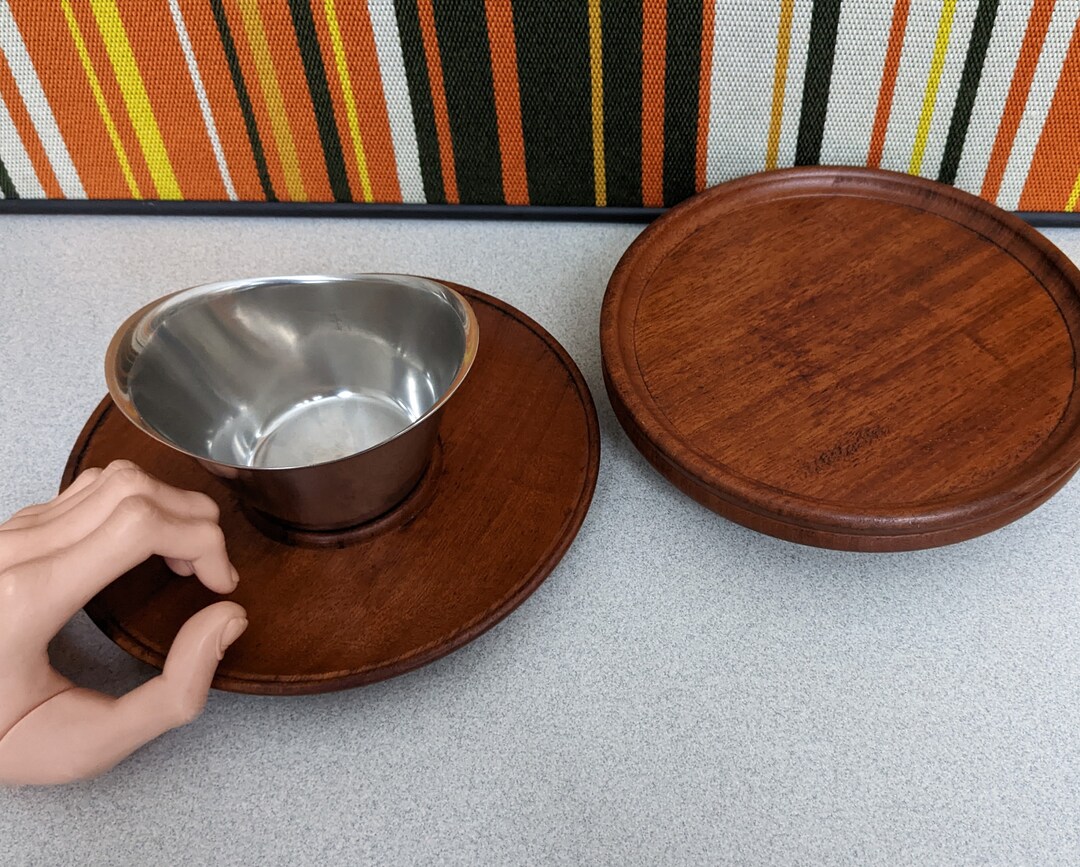 Mid Century Modern Pair of Servers Teak Pedestal Plate & Crudite Server ...