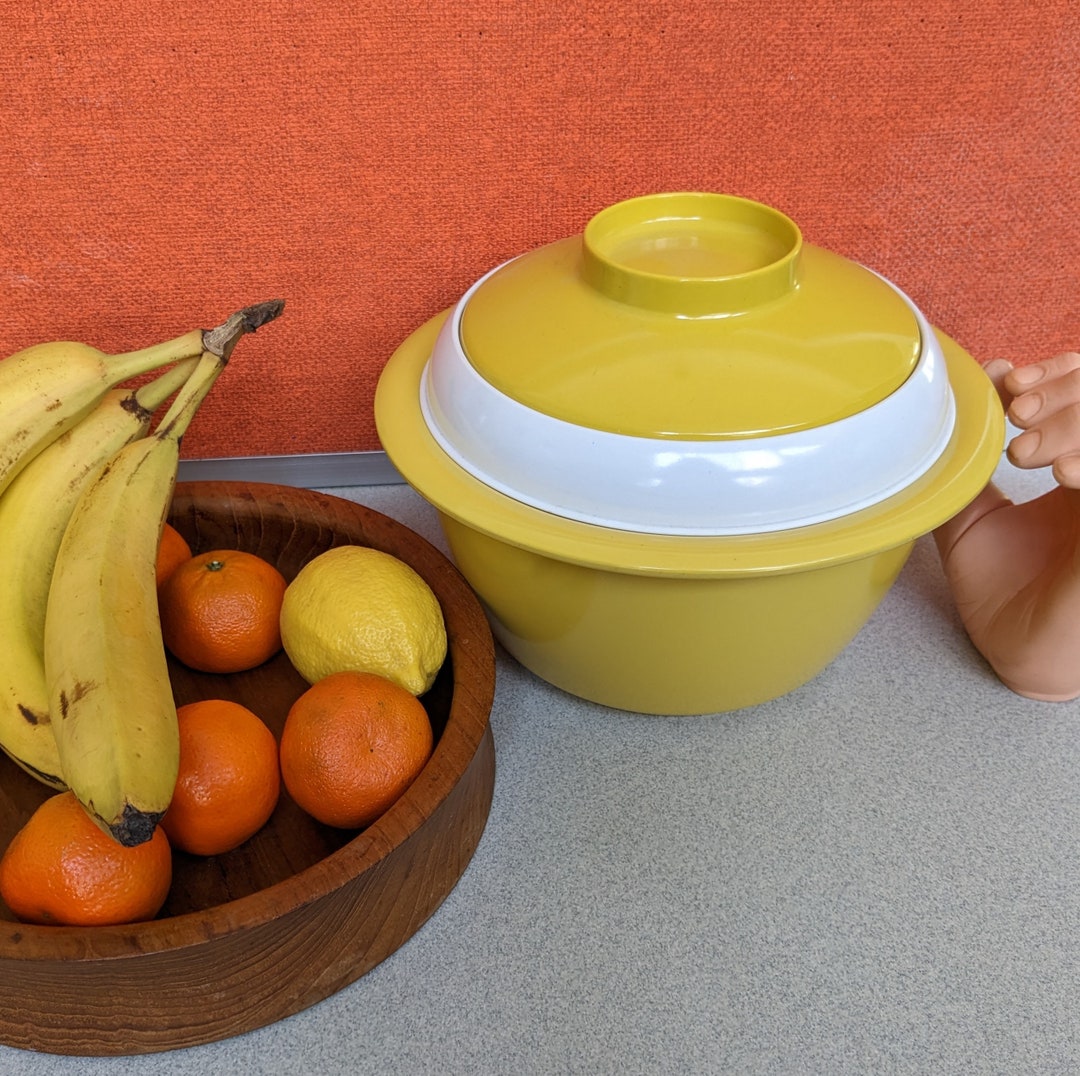 Vintage Mid Century Modern Kenro 3 in 1 Salad Server Ice Bucket Yellow ...