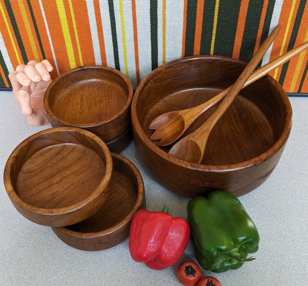 Mid Century Modern 60s Teak 7 Piece Dolphin Salad Set Large Capacity ...
