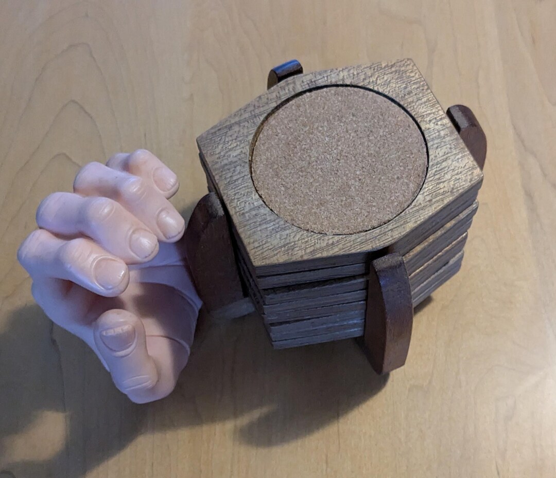 Vintage 60s MCM 8 Wood & Cork Coasters Set With Holder Wonderful ...