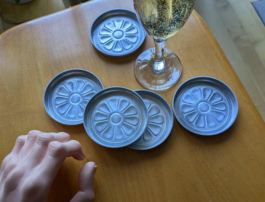 Mid Century Modern Silver Flower Power Aluminum Coasters Set of 5 ...