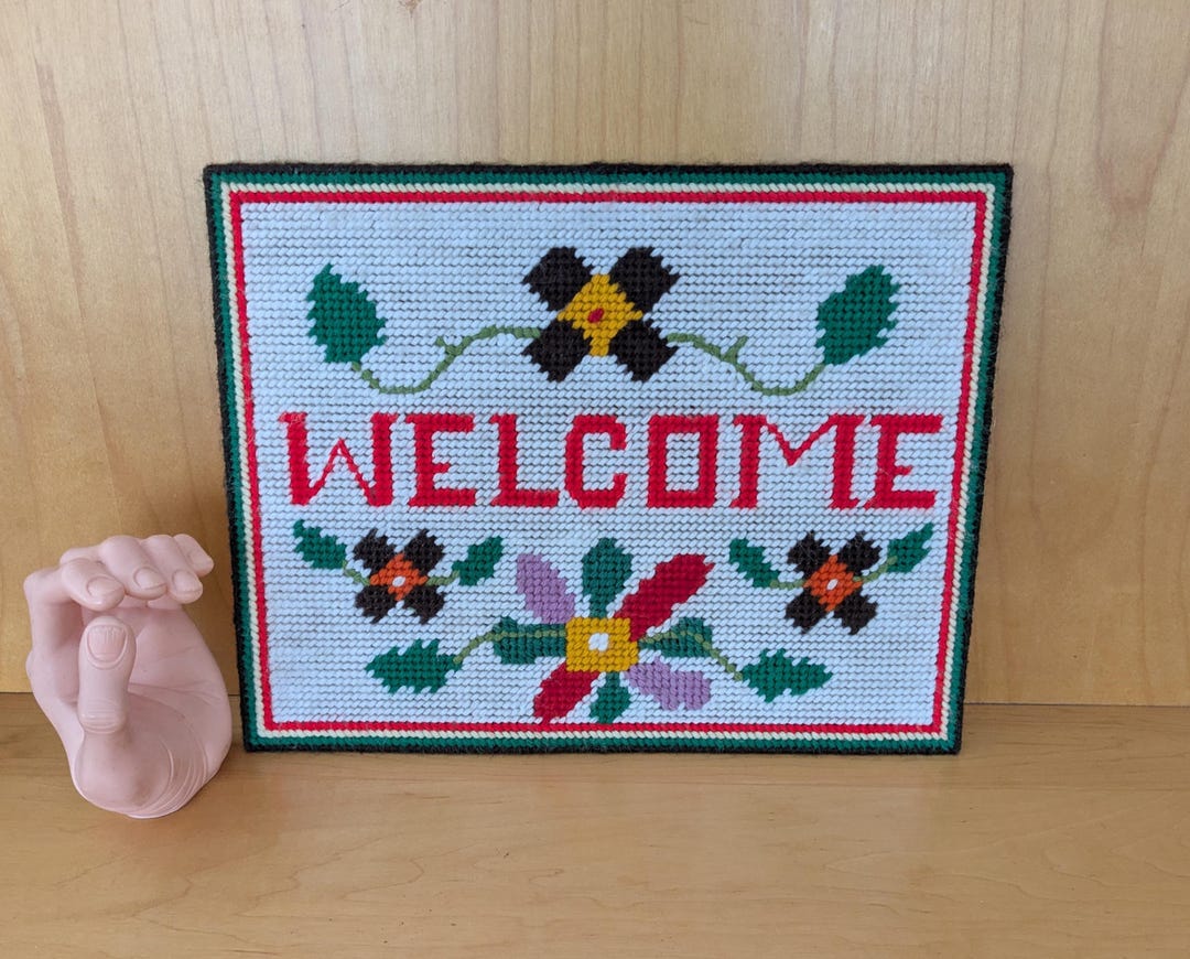 Vintage Needlepoint Welcome Sign Multi Color Hang It on Your Door ...