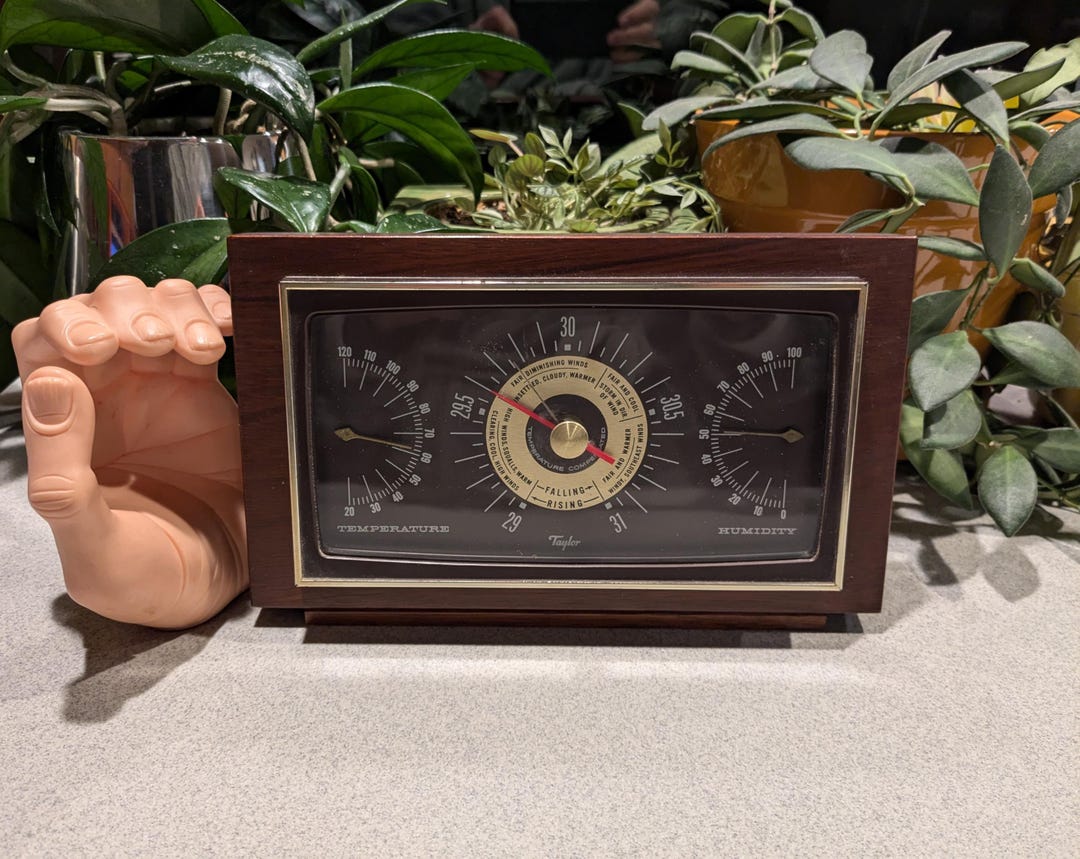 Vintage MCM Sixties Taylor Mahogany Desktop Weather Station Temp ...