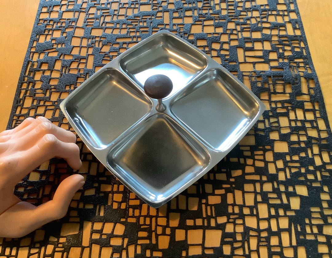 Mid Century Modern Retro Swedish Tidbit Tray Stainless Steel Walnut ...