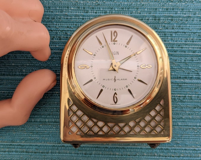 Rare Mid Century German Alarm Clock Musical Wind up Elgin Brass ...