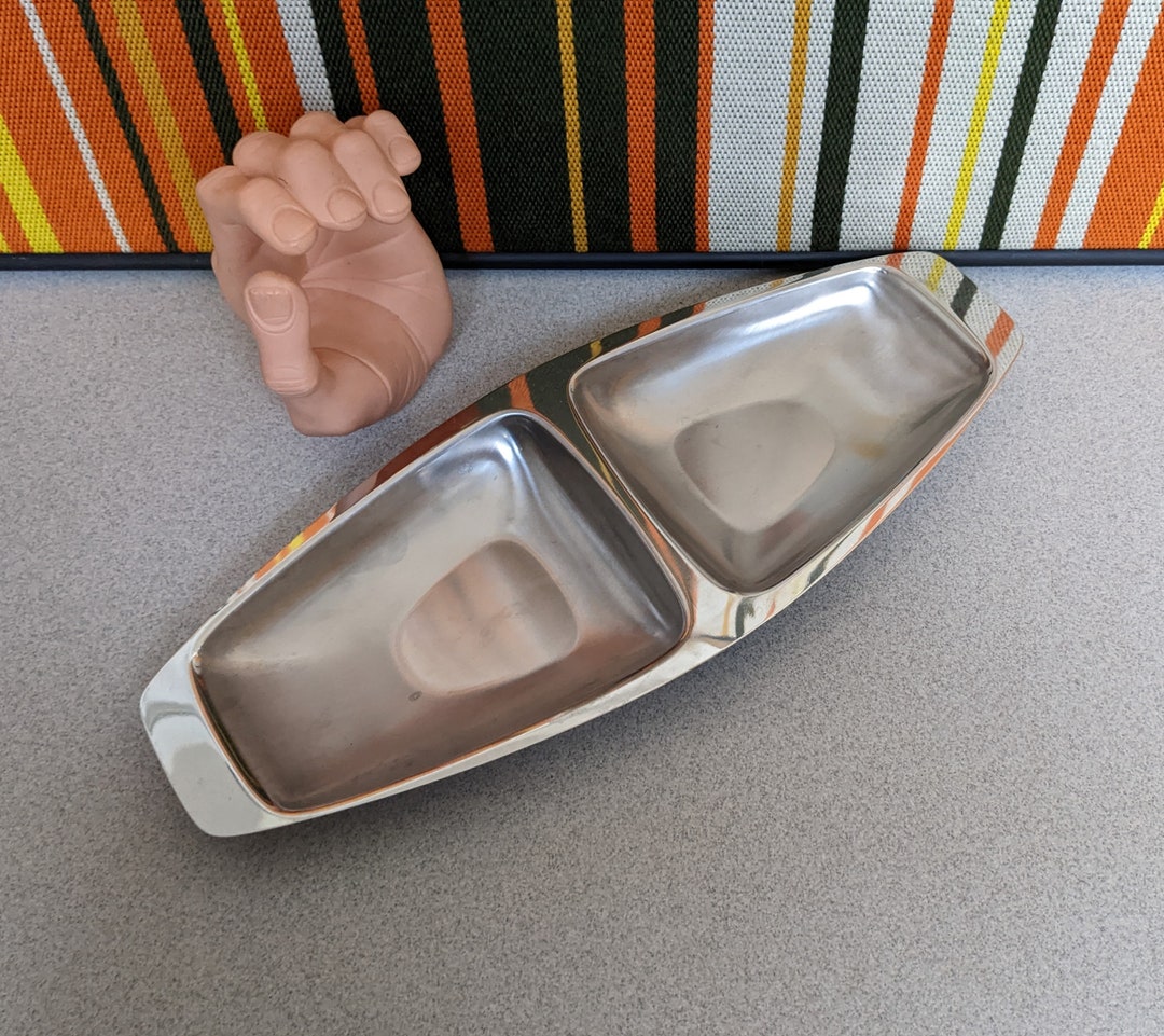 Mid Century Alessi Stainless Steel Long Serving Dish Two Section Italy ...