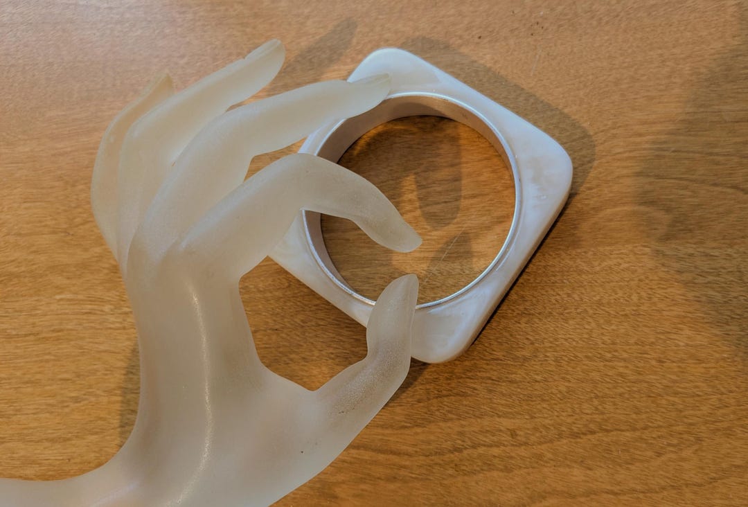 Vintage Modernist Ivory Lucite & Silver Cuff Bangle Bracelet Marbled ...