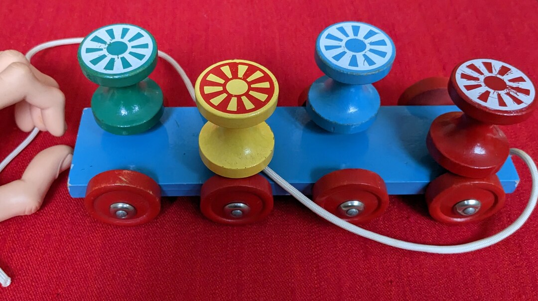 Vintage Brio Colorful Wooden Spool Pull Toy Good Condition Sweden Fun ...