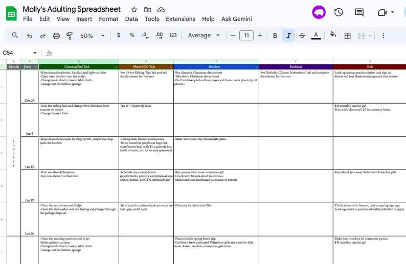 Molly's Adulting Spreadsheet - Etsy