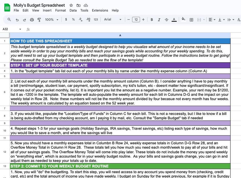 Molly's Budget Spreadsheet - Etsy