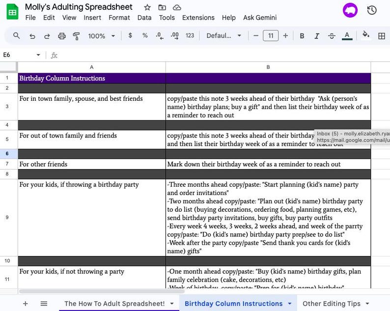Molly's Adulting Spreadsheet - Etsy