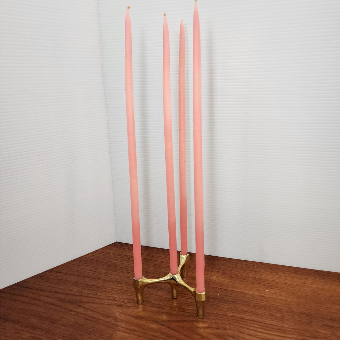 Vintage Midcentury Modern Light Pink Extra Long Floral Tapered Candles ...