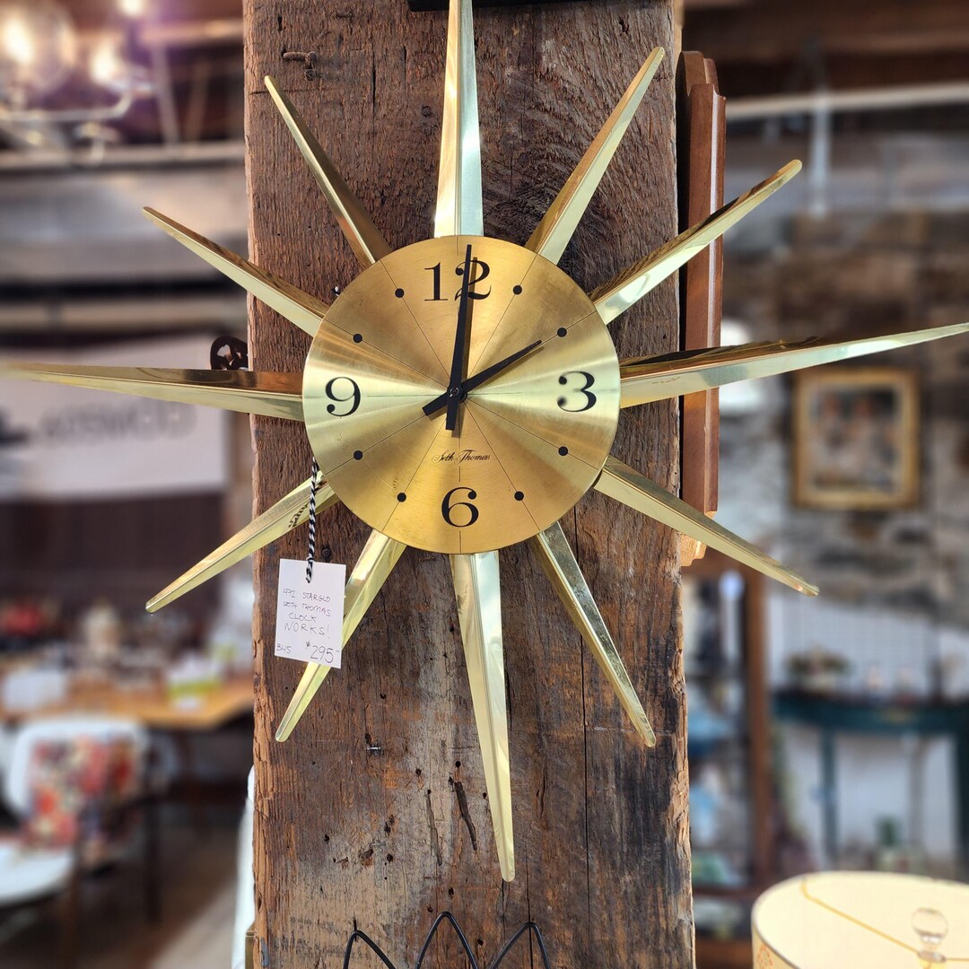 Vintage MCM Seth Thomas Starglo Wall Clock Gold Brass With 12 Rays 24 ...