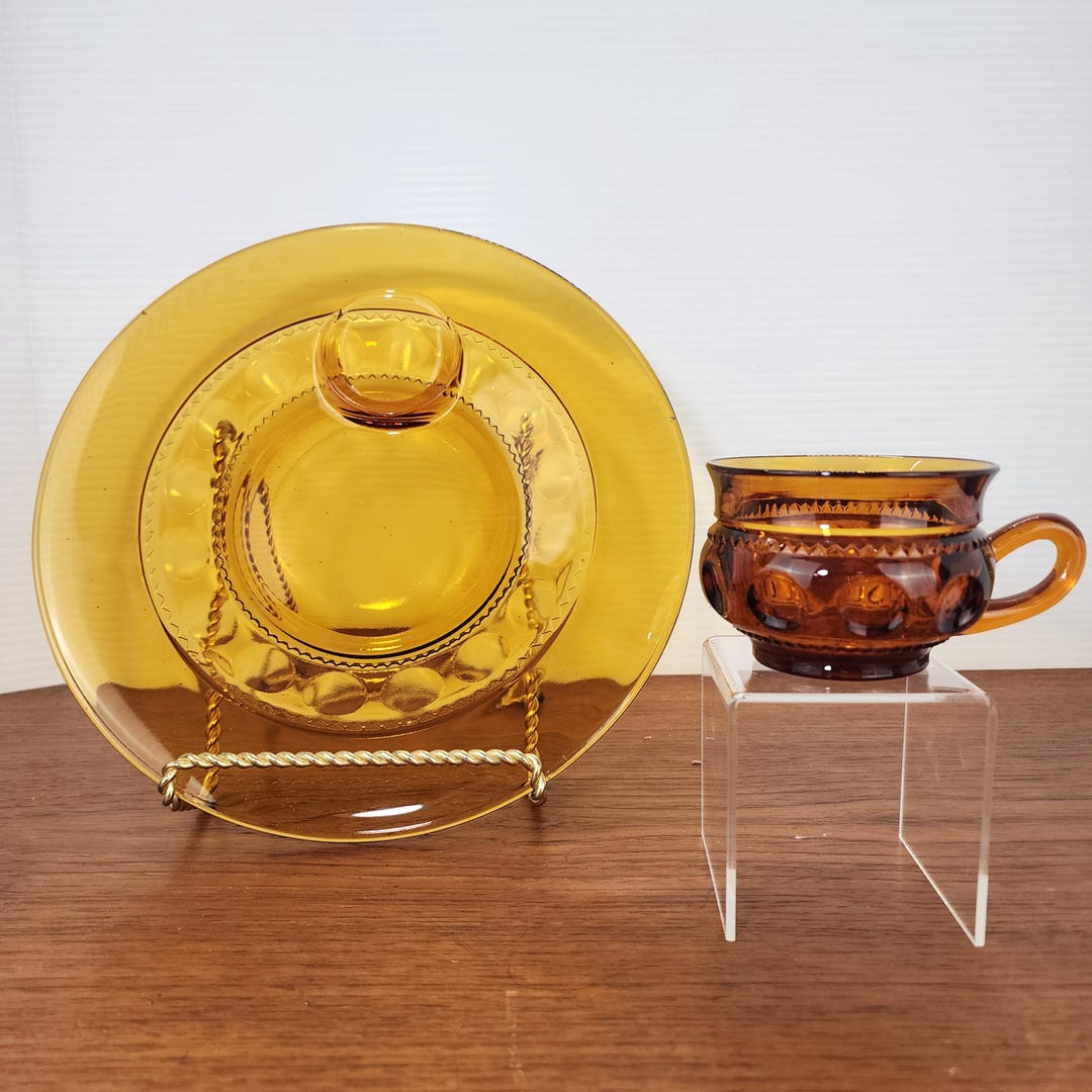 Vintage Colony Color Crown Amber Snack Plate & Cup Set | Dark Amber ...