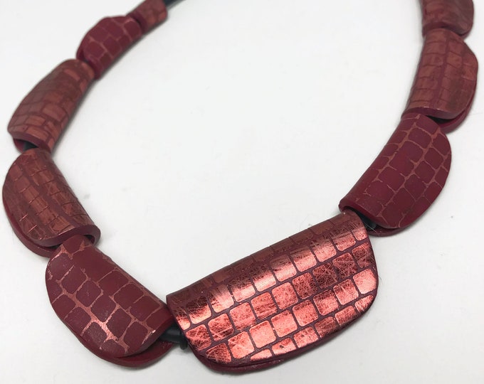Shiny red polymer clay necklace brick design beads | Etsy