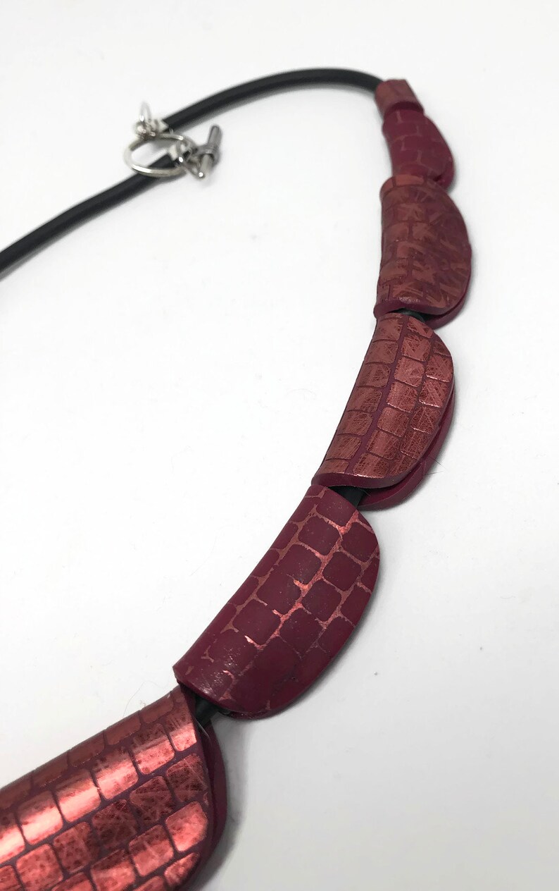 Shiny Red Polymer Clay Necklace Brick Design Beads Handmade Jewelry ...