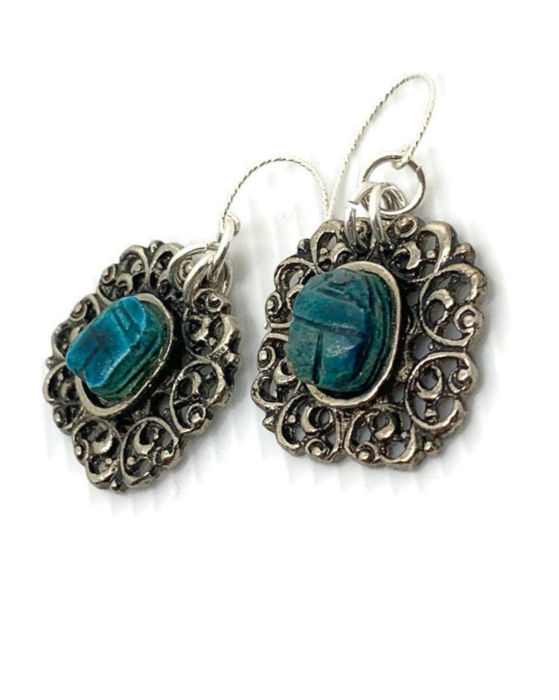 Recycled Scarab Earrings Egyptian Earrings - Etsy