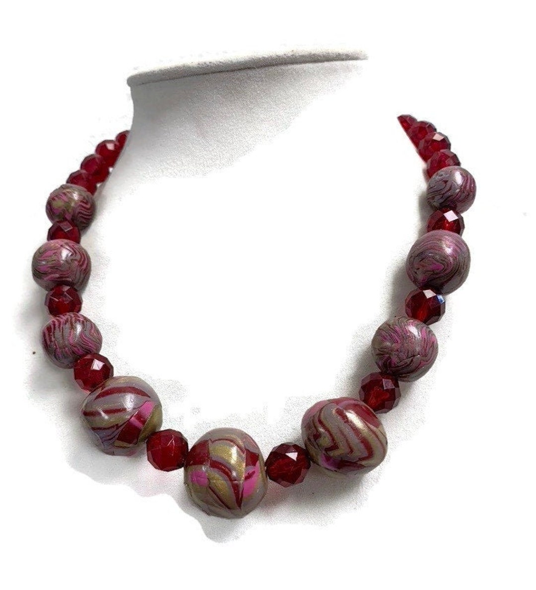 Red Polymer Clay Bead Necklace - Etsy