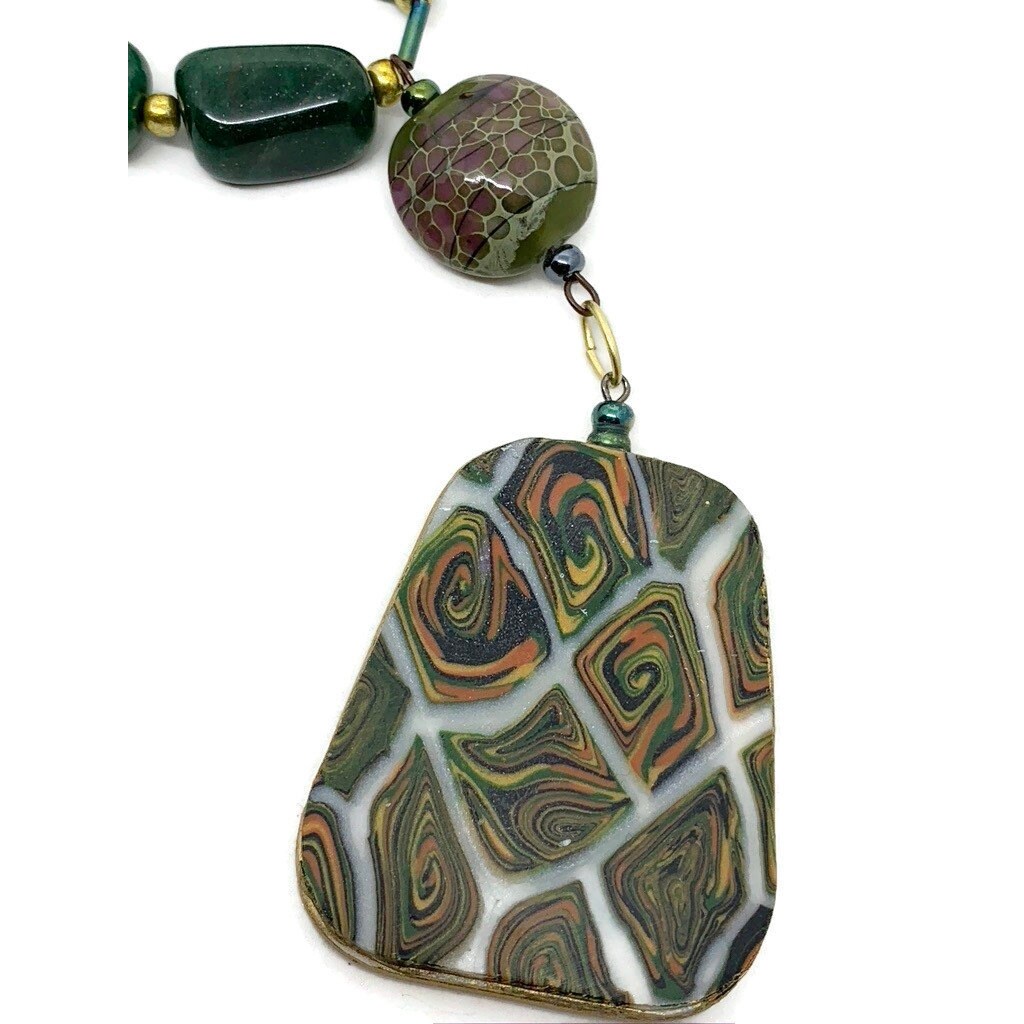 Abstract art pendant green pendant necklace Recycled bead | Etsy