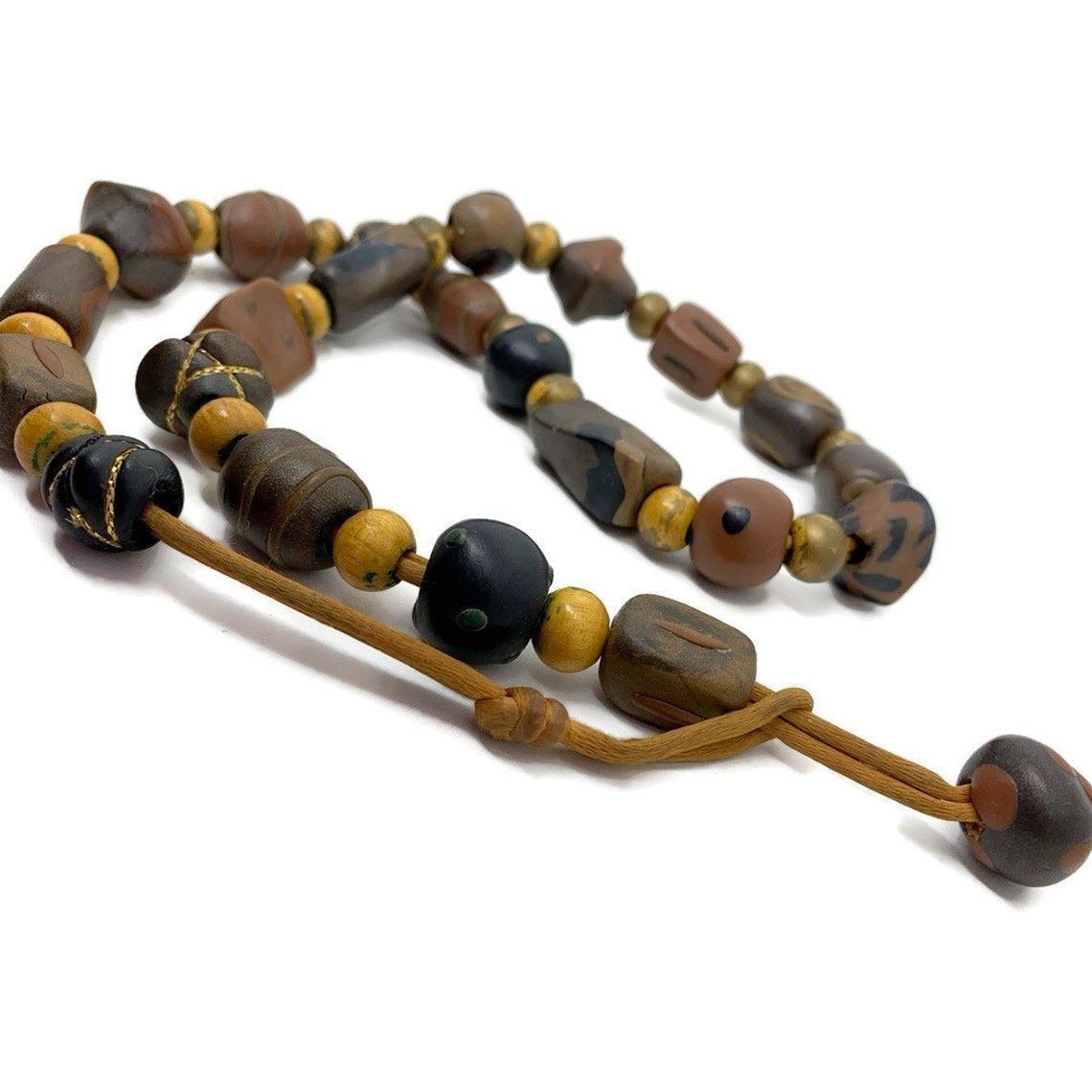 Brown Bead Vintage Necklace Shades of Brown and Gold Beads - Etsy