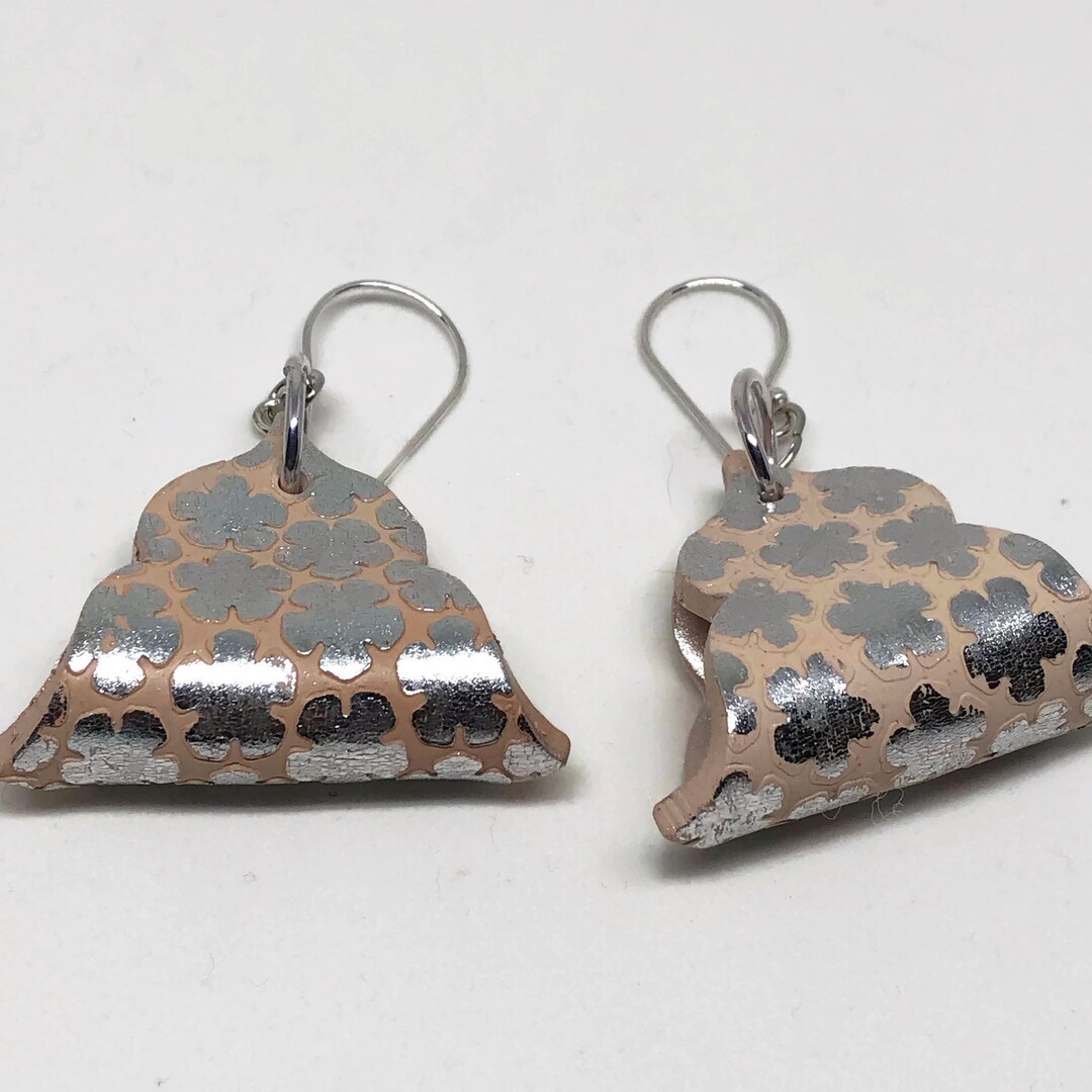 Silver and Cream Earrings Polymer Clay Earrings Silver Patterned ...