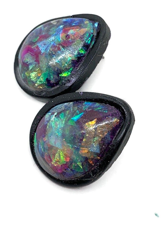 Large colorful earrings iridescent jewelry sparkling | Etsy