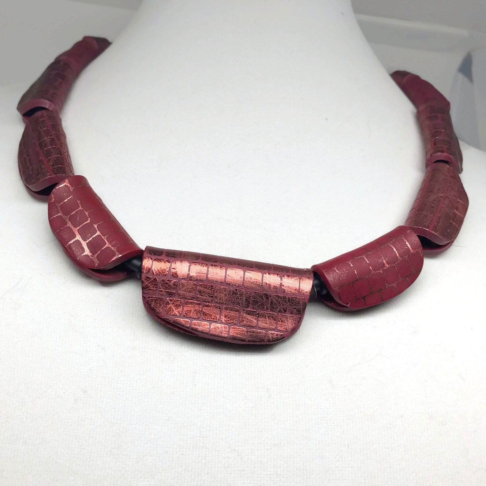 Shiny Red Polymer Clay Necklace | Brick Design Beads | Handmade Jewelry ...