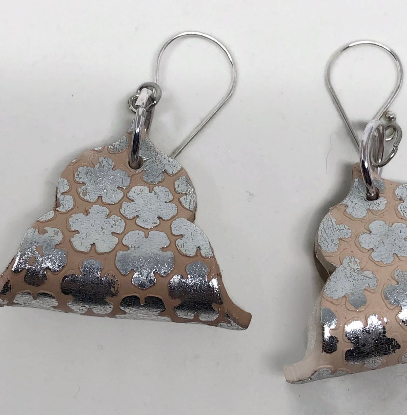 Silver and Cream Earrings Polymer Clay Earrings Silver Patterned ...
