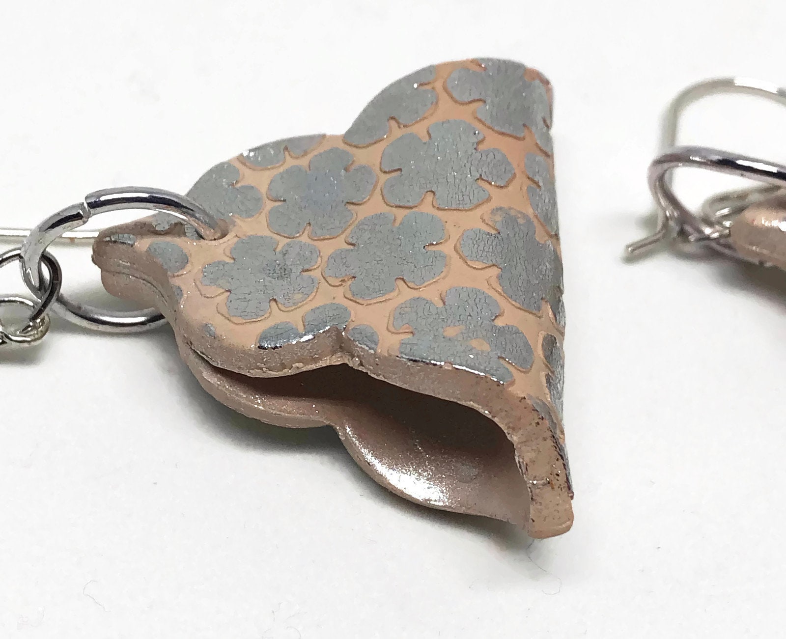 Silver and Cream Earrings Polymer Clay Earrings Silver Patterned ...