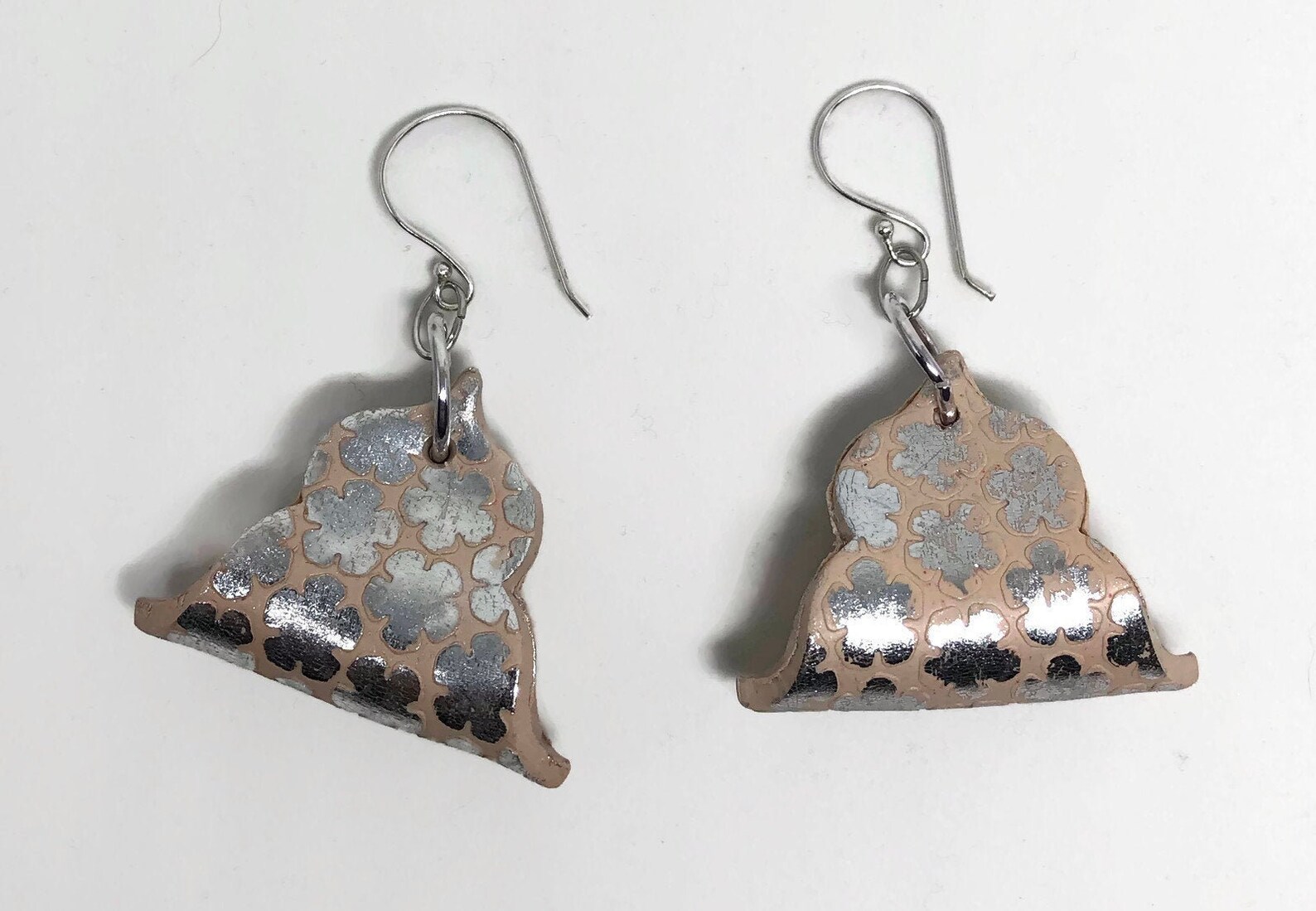 Silver and Cream Earrings Polymer Clay Earrings Silver Patterned ...