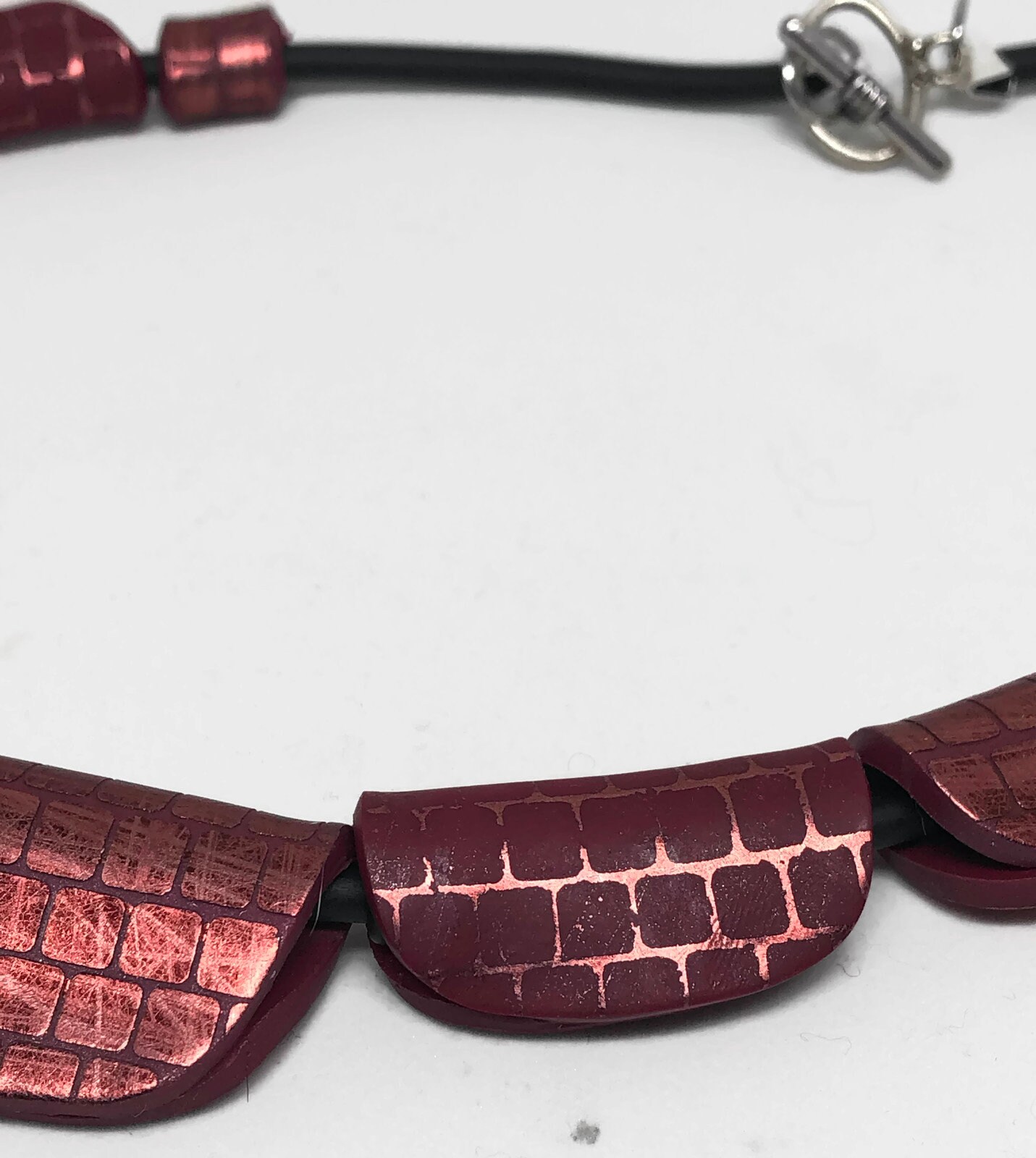 Shiny Red Polymer Clay Necklace | Brick Design Beads | Handmade Jewelry ...