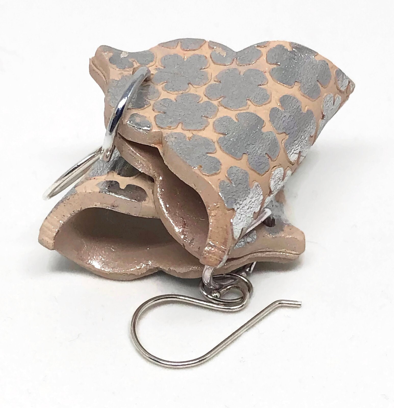 Silver and Cream Earrings Polymer Clay Earrings Silver Patterned ...