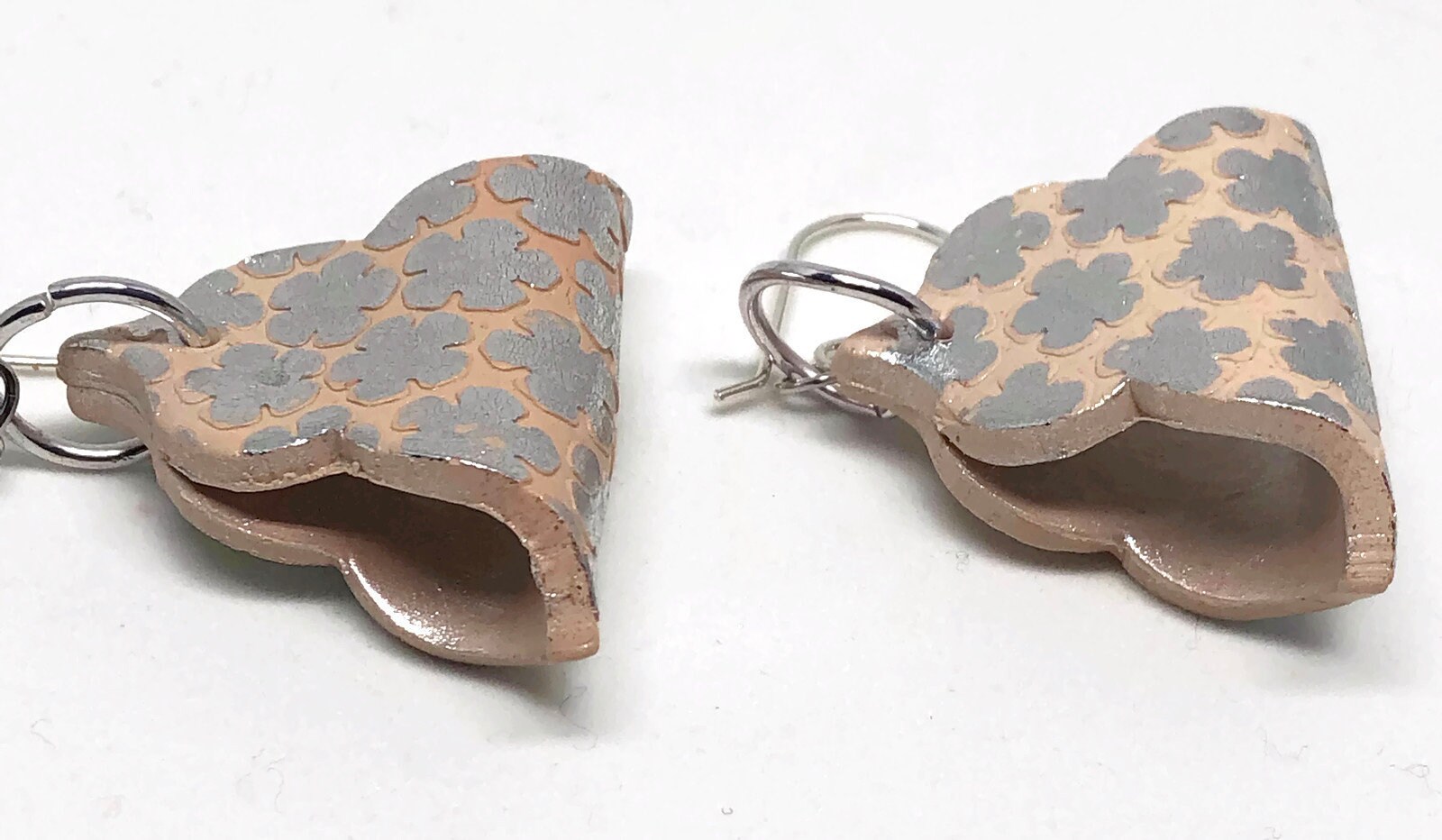 Silver and Cream Earrings Polymer Clay Earrings Silver Patterned ...