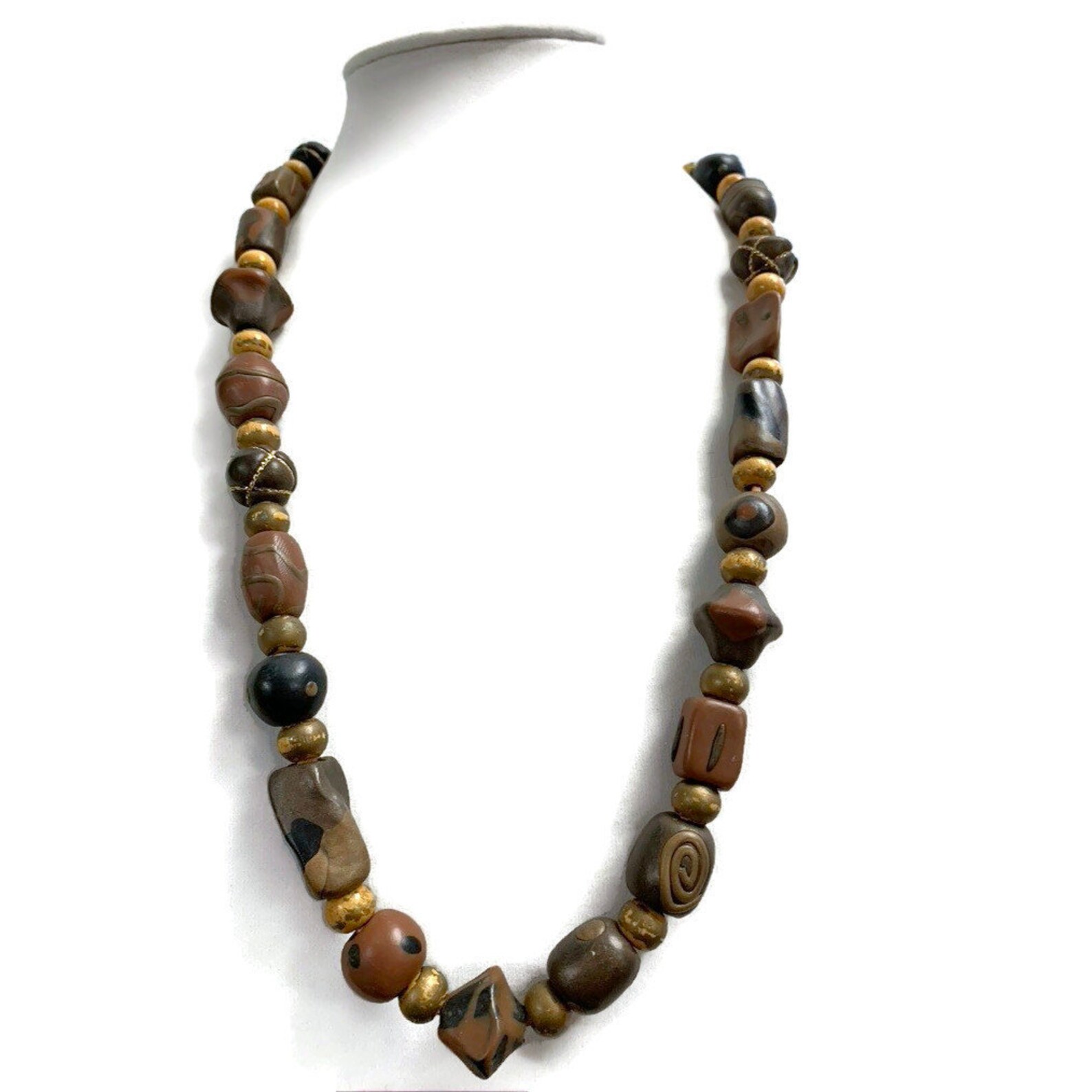 Brown Bead Vintage Necklace Shades of Brown and Gold Beads - Etsy
