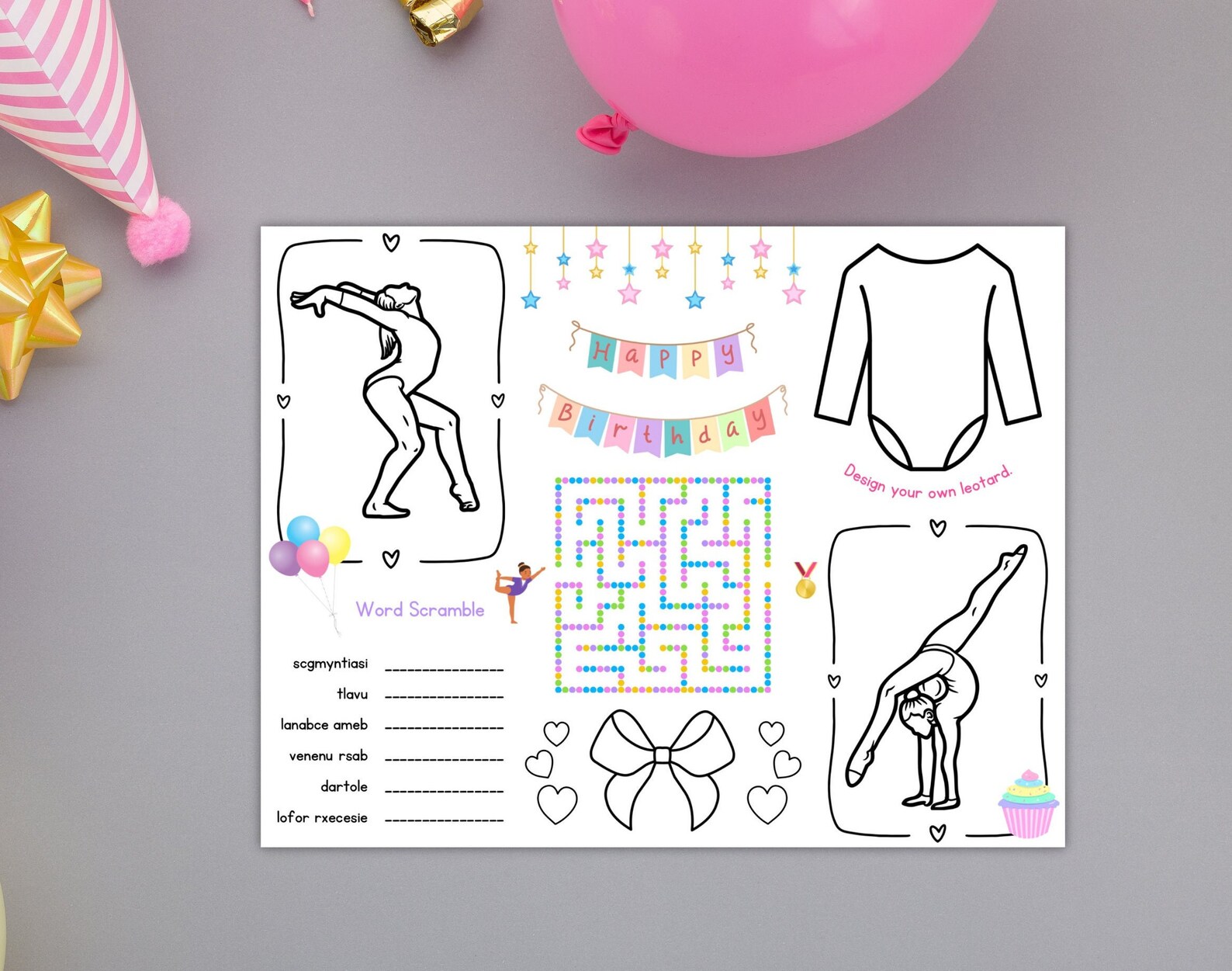 Gymnastics Coloring Sheet, Gymnastics Activity Page, Gymnastics Party ...