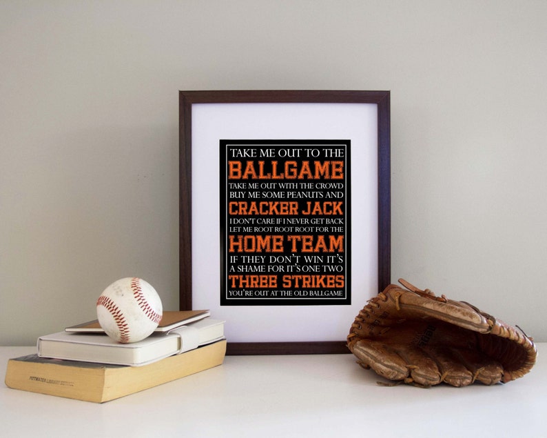 Baseball Printable Subway Art Black and Orange Team Colors Take Me Out ...