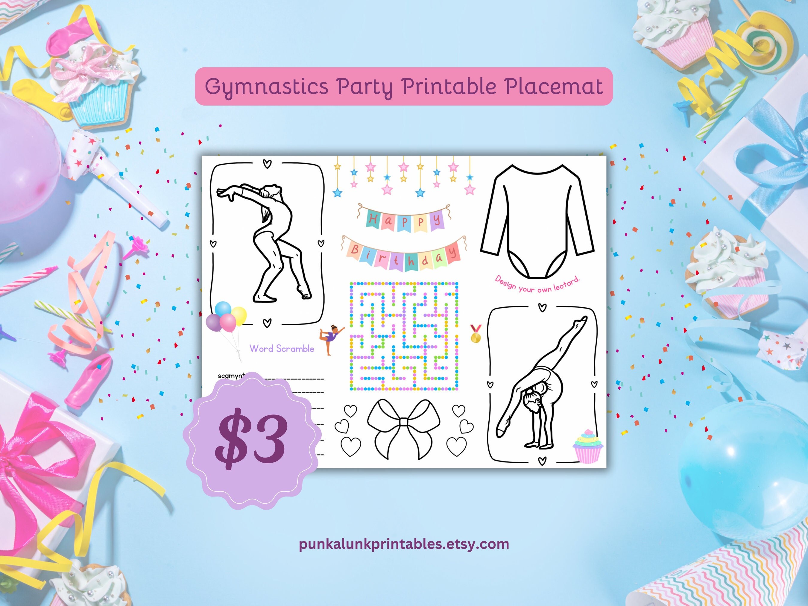 Gymnastics Coloring Sheet, Gymnastics Activity Page, Gymnastics Party ...