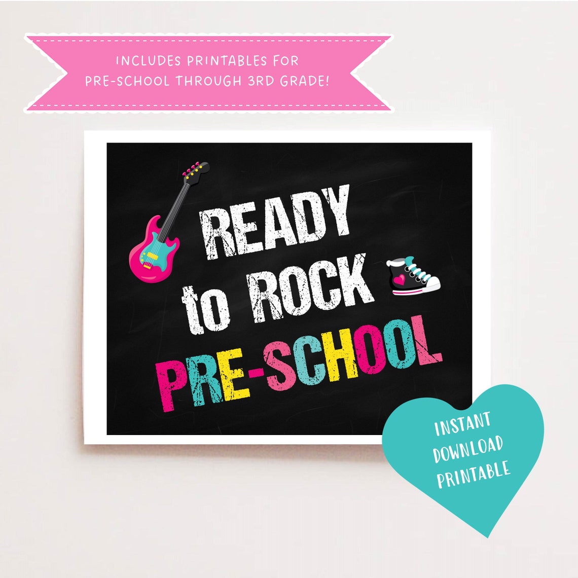 Ready to Rock Preschool Printable First Day of School Sign Kindergarten ...