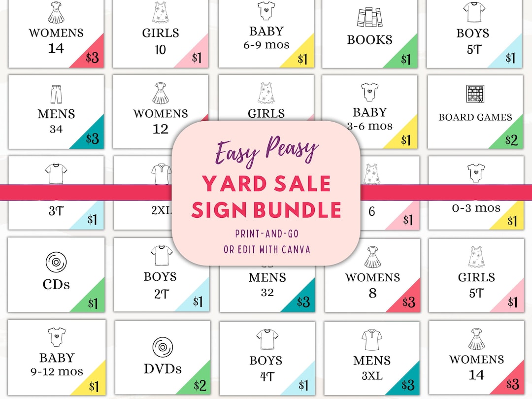 Yard Sale Pricing Tags Bundle, Garage Sale Price Tags, Rummage Sale ...