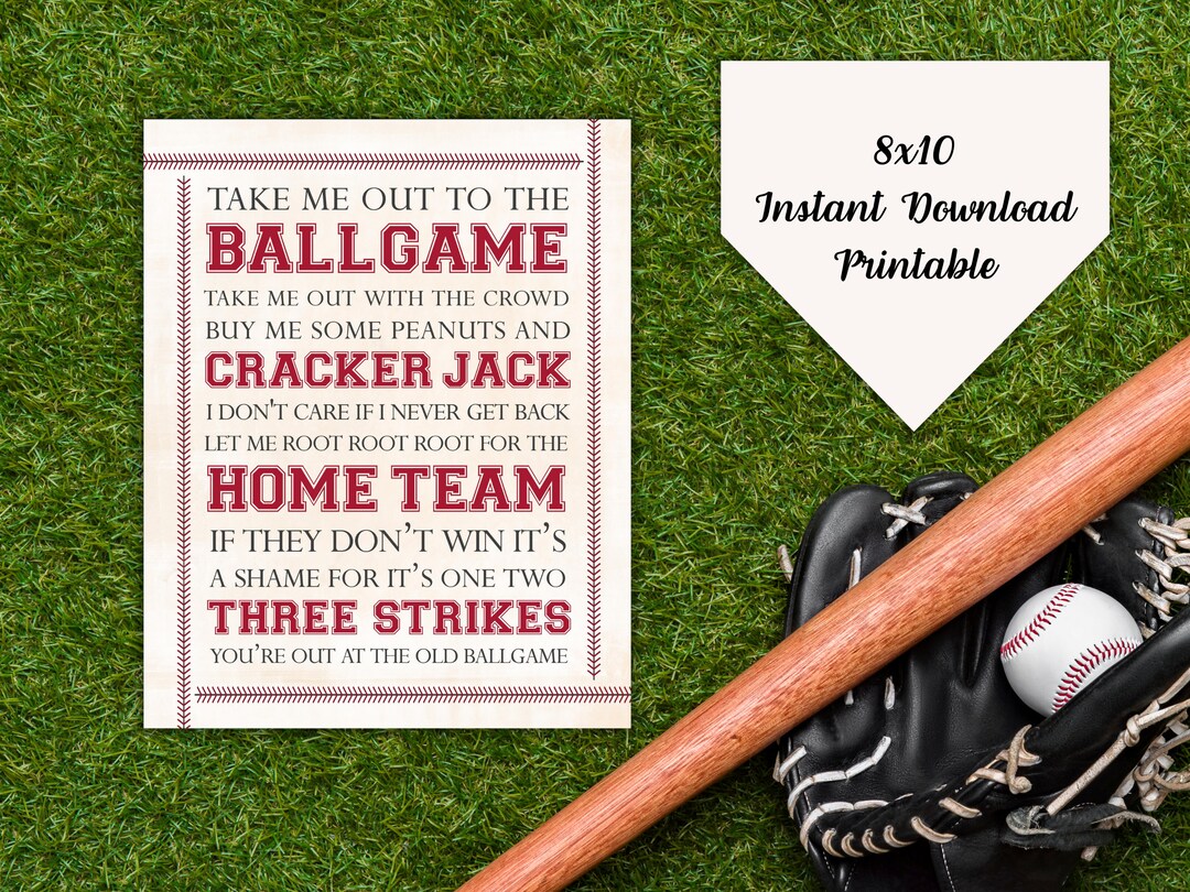 Baseball Printable, Take Me Out to the Ballgame, Man Cave Decoration ...