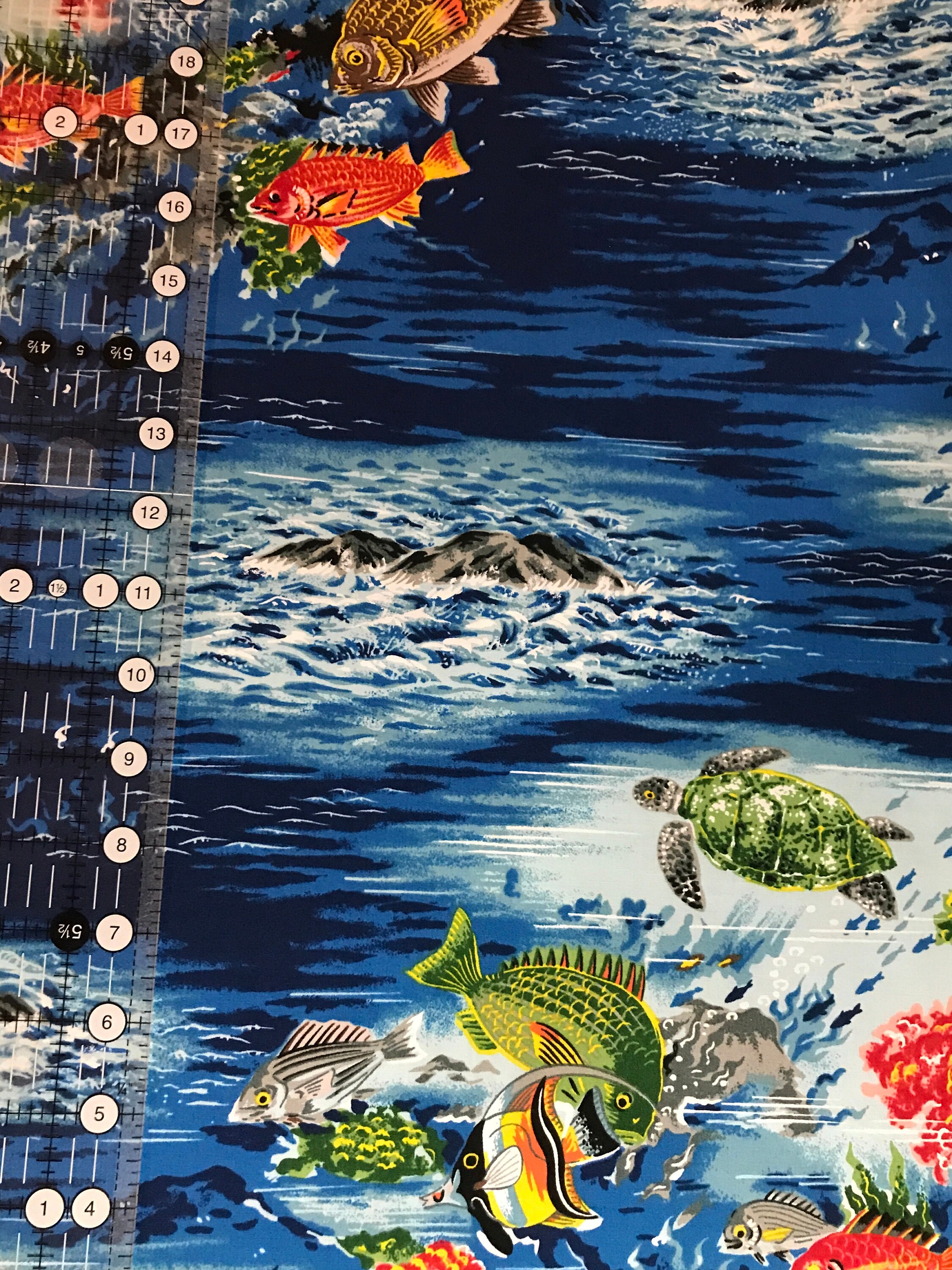 Beach Fabric Paradise Reef in Blue - Hoffman Fabrics - Fish Turtle ...