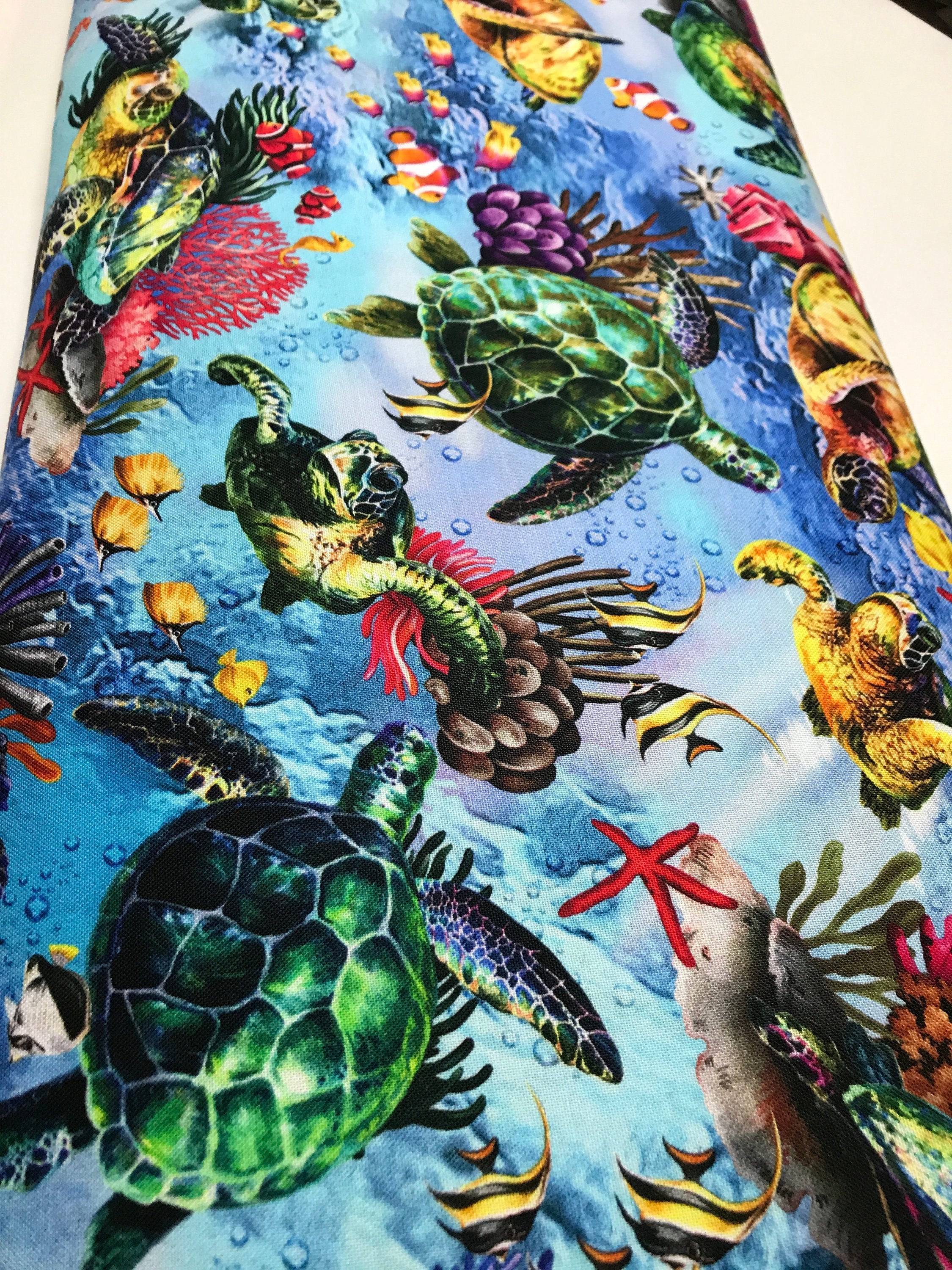 Sea Turtle Fabric - Sea Turtles - the Reef -TURTLES in Light Blue by ...