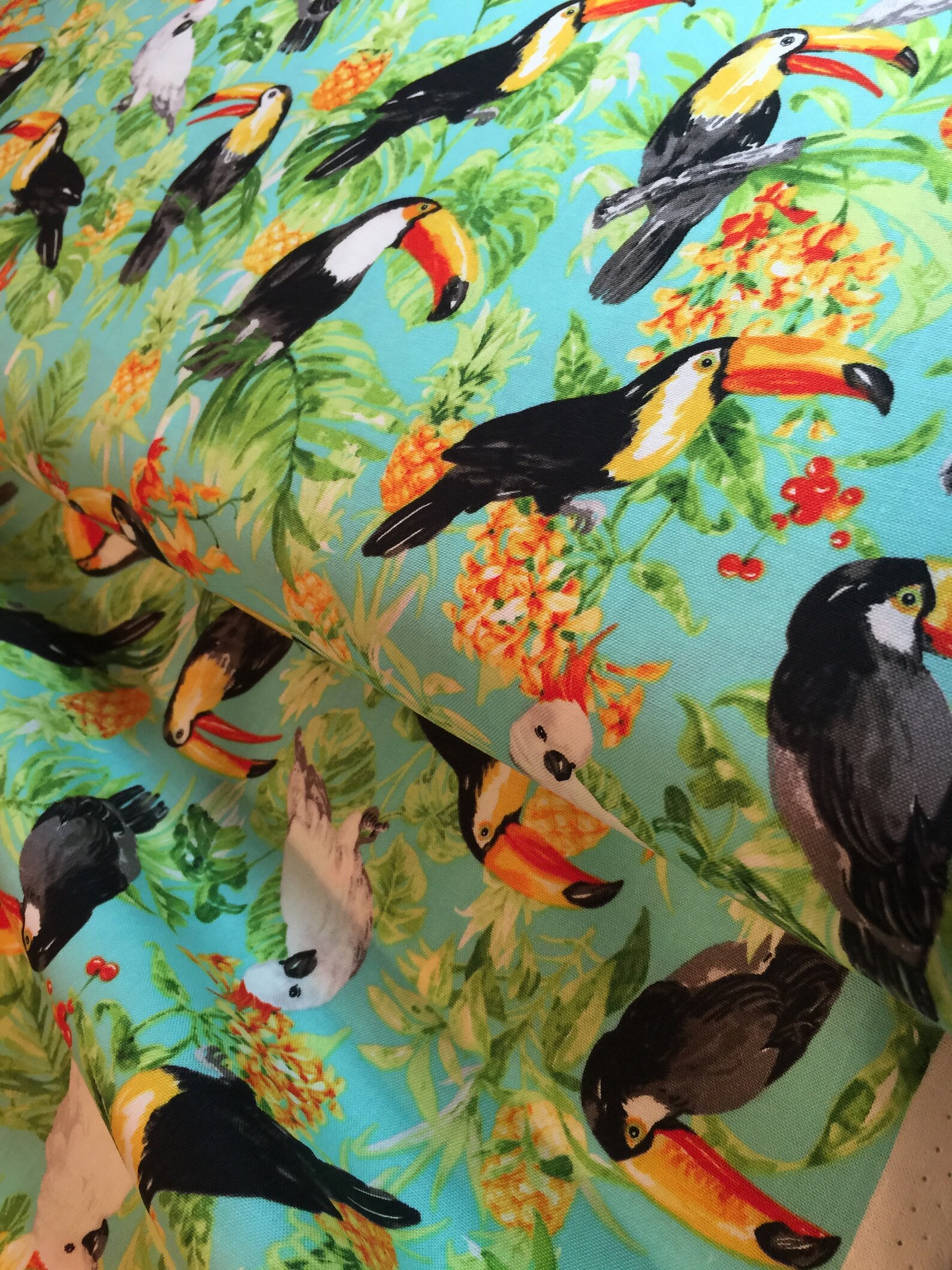 Toucan Paradise Fabric Isles in Turquoise by Oasis Bird | Etsy