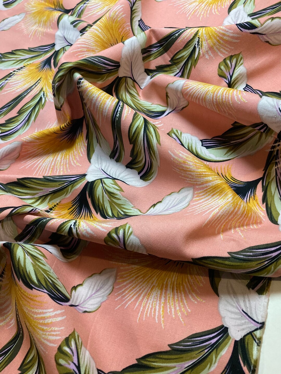 Tropical Foliage Fabric on Pink Fabric - Tropicals and Conversationals ...