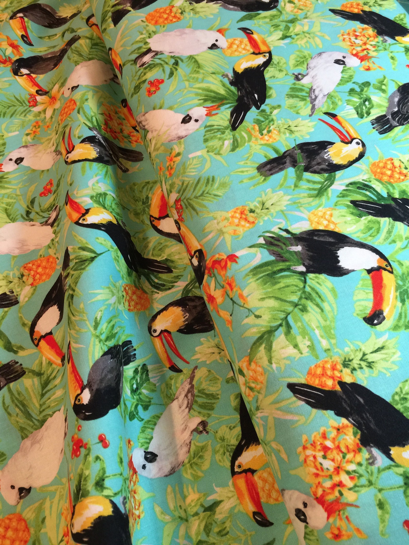 Toucan Paradise Fabric Isles in Turquoise by Oasis Bird - Etsy