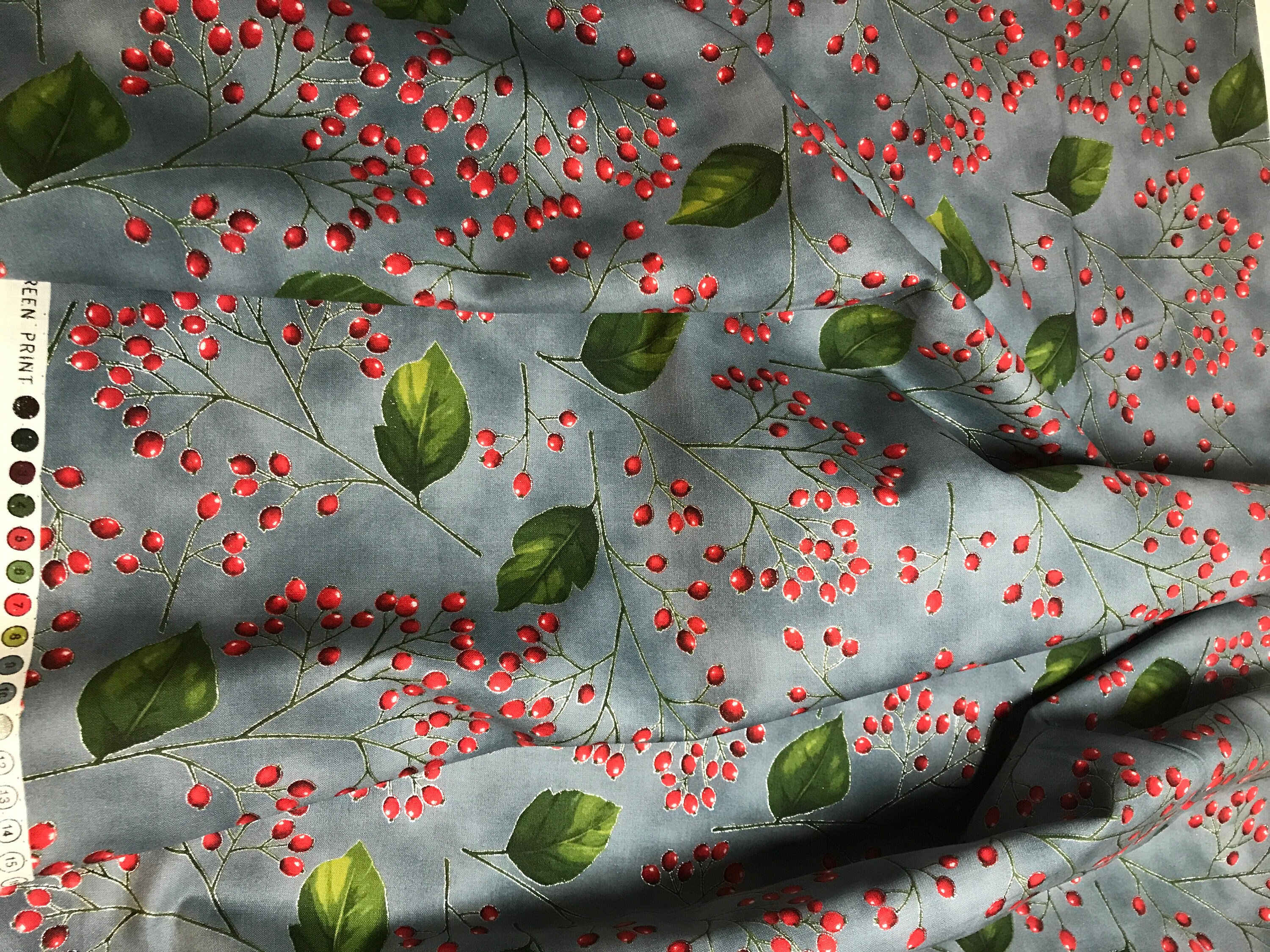 Winter Holiday Fabric Holly Berries Storm/Silver 7641 100% | Etsy