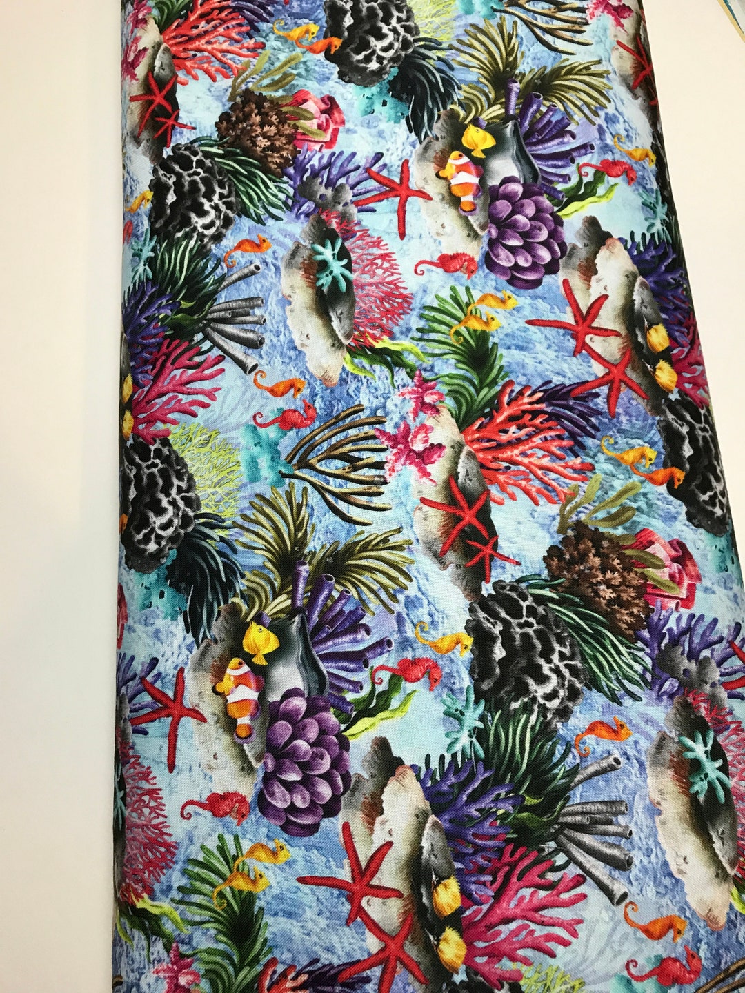 Reef Fabric - Coral Reef in Light Blue by Oasis - OA593862 Beach Ocean ...
