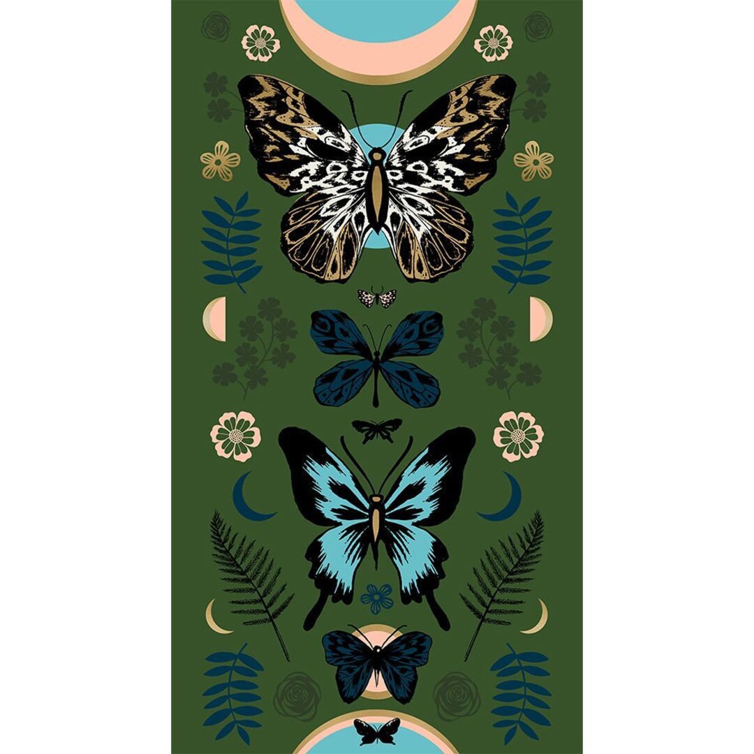 Ruby Star Fabric Tiger Fly Digital in Green With Metallic 24 X 44 Sarah ...